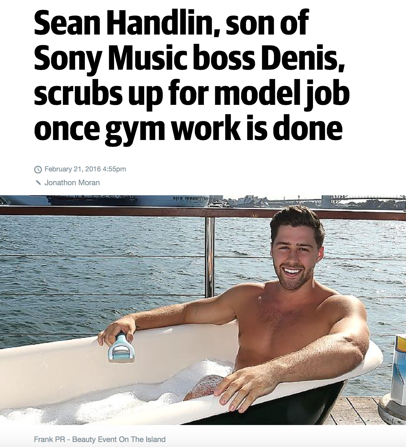 Sean Handlin, son of Sony Music boss Denis, scrubs up for model job ...